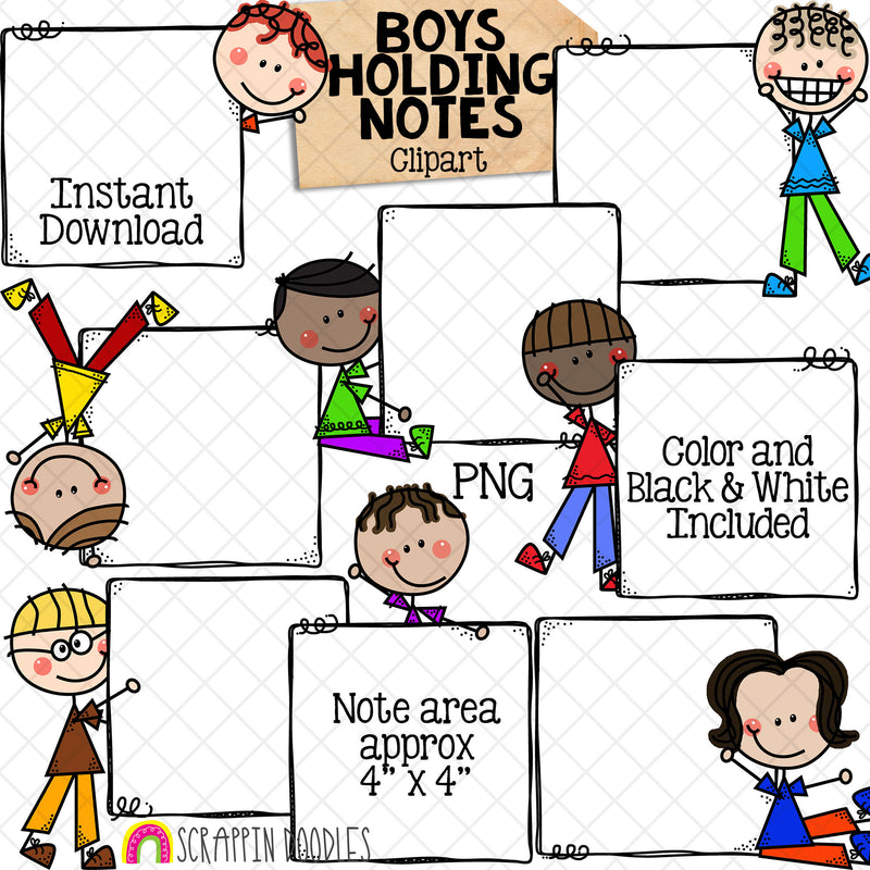 Holding Notes ClipArt - Doodle Boys - Kids Holding Frames - School Cli ...