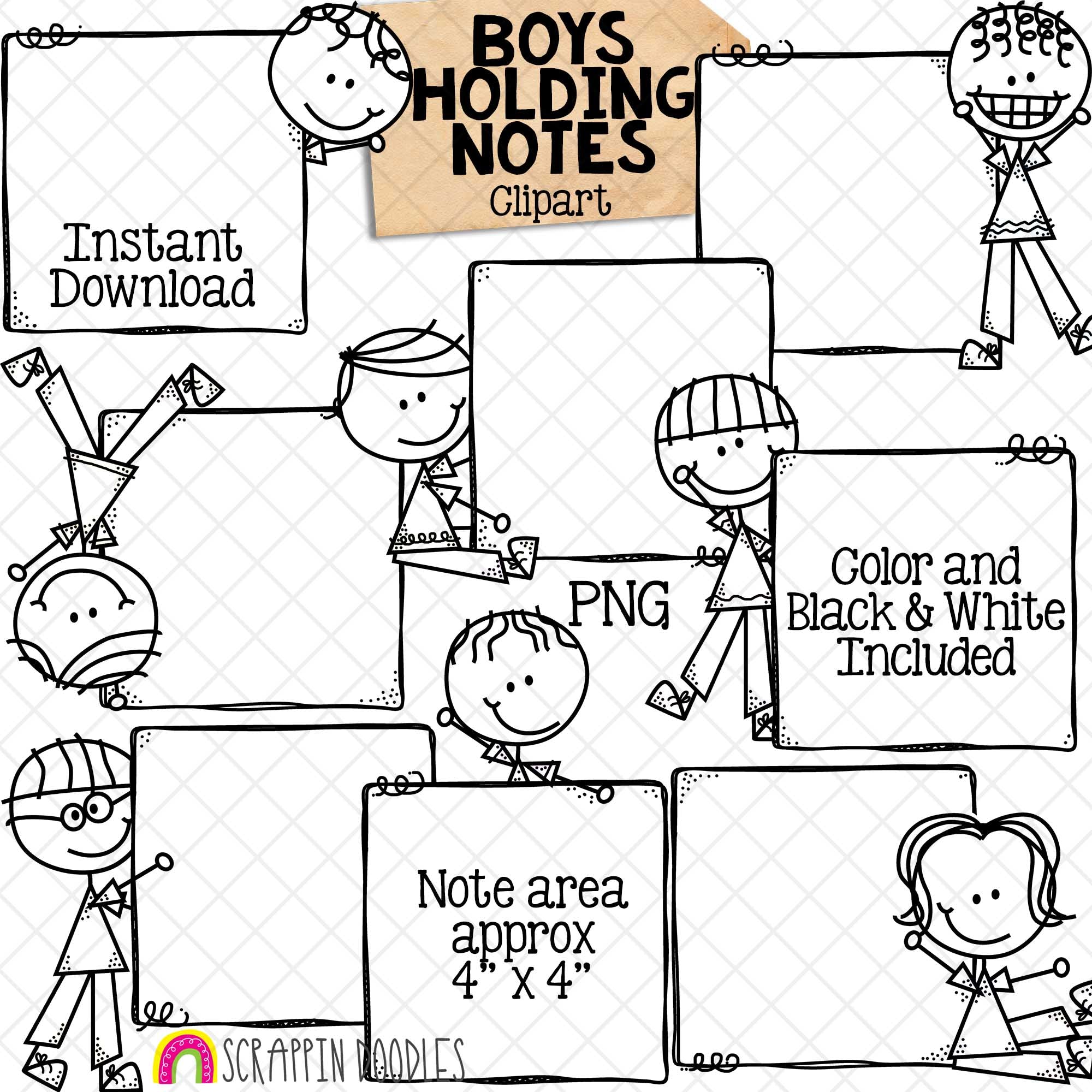Holding Notes ClipArt - Doodle Boys - Kids Holding Frames - School Cli ...