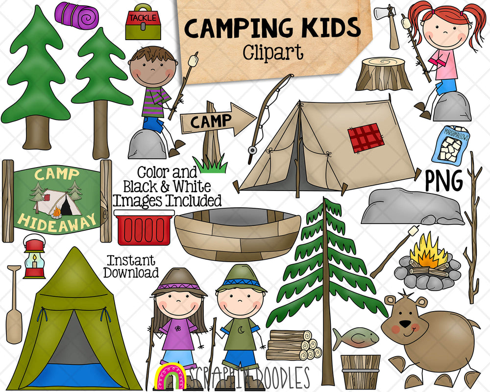 Camping Kids Clip Art - Summer Camp - Hiking - Outdoors - Commercial U ...