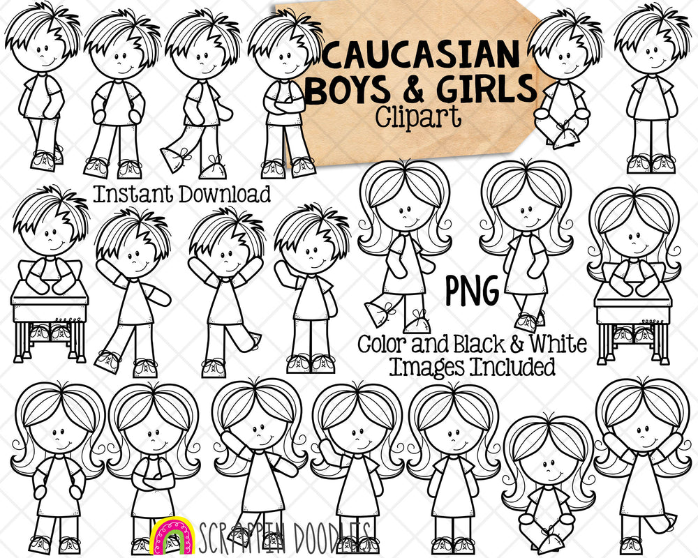 Caucasin Boys and Girls Kids ClipArt - Multi Cultural Children Posing ...