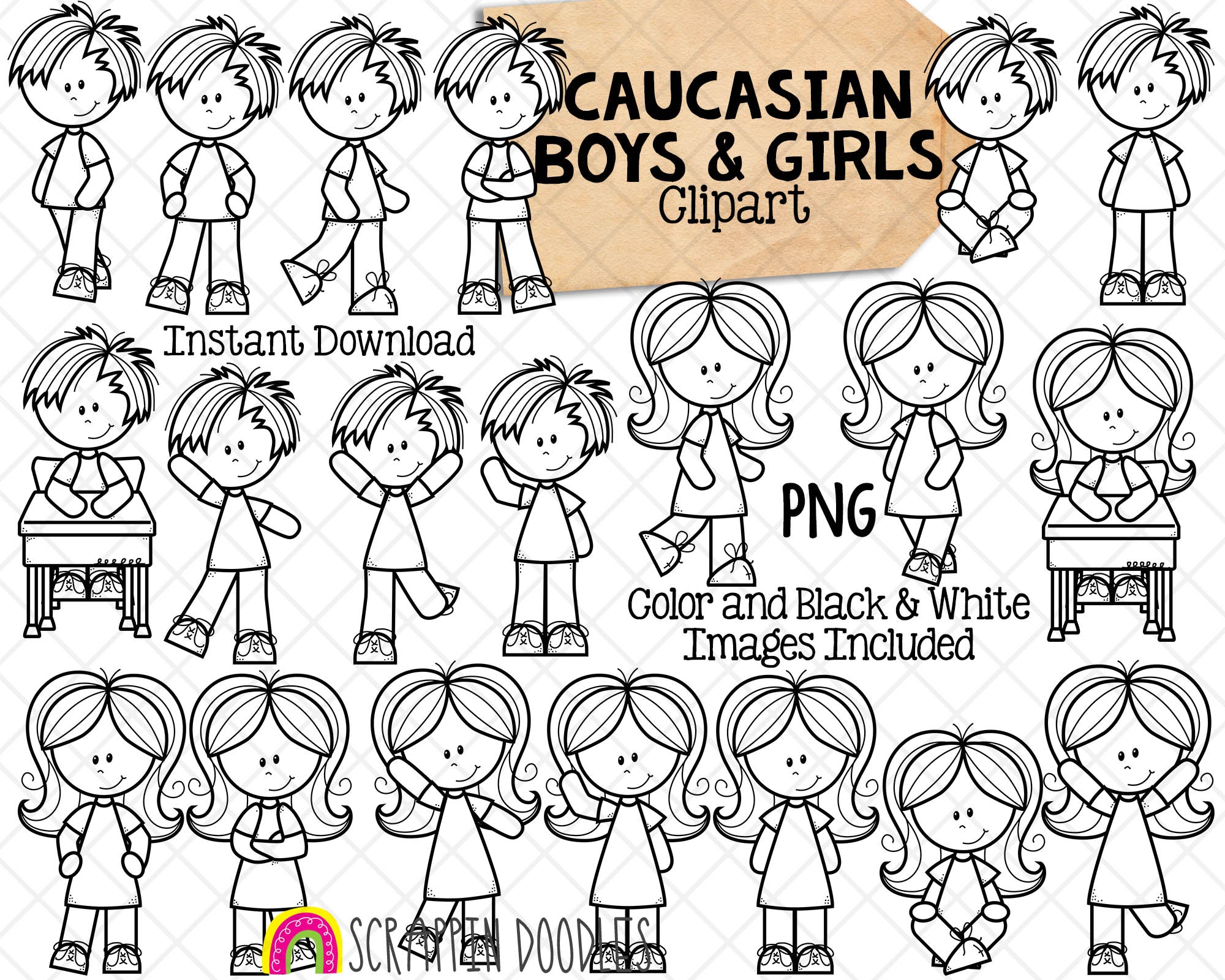 Caucasin Boys and Girls Kids ClipArt - Multi Cultural Children Posing ...