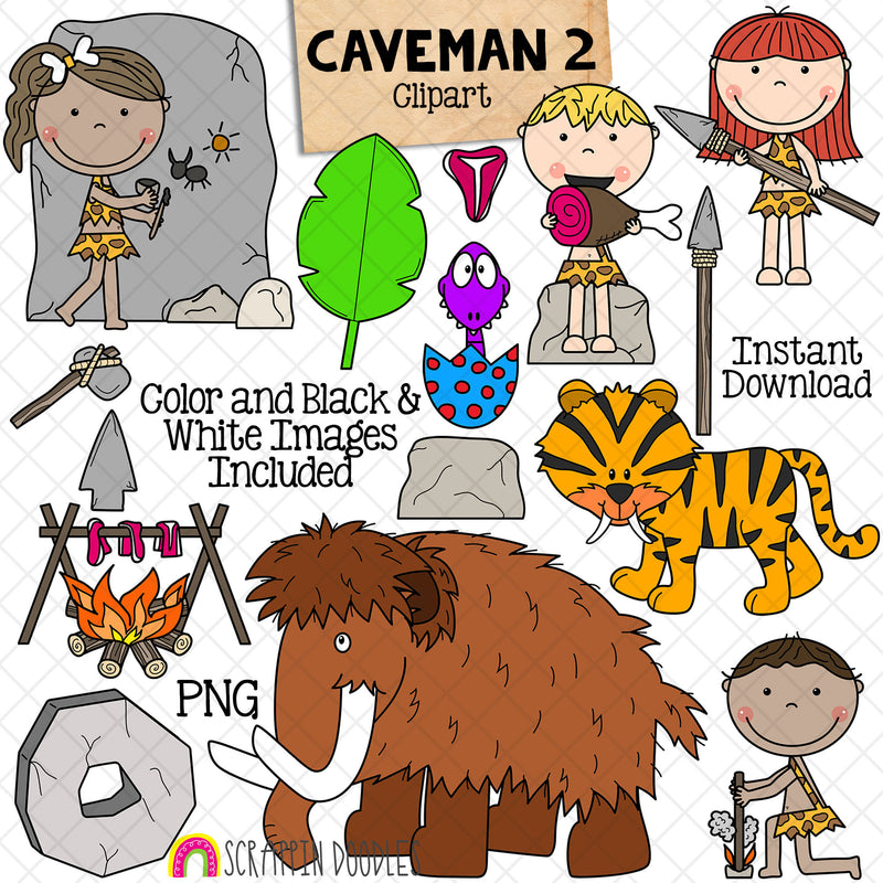 Caveman ClipArt Bundle - Prehistoric - Paleolithic Age - Commercial Us ...