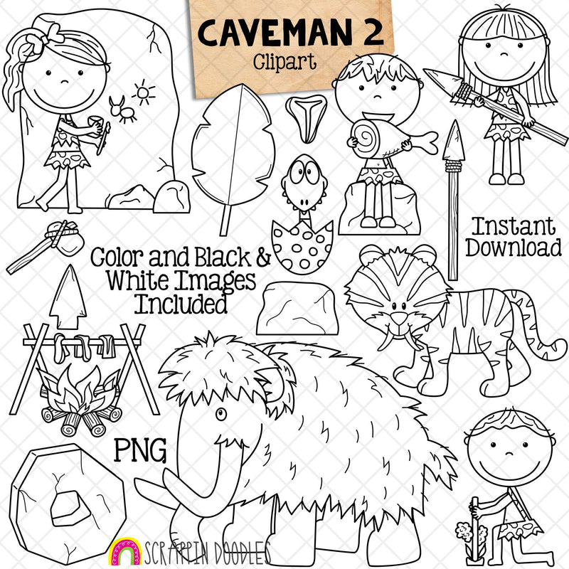 Caveman ClipArt Bundle - Prehistoric - Paleolithic Age - Commercial Us ...