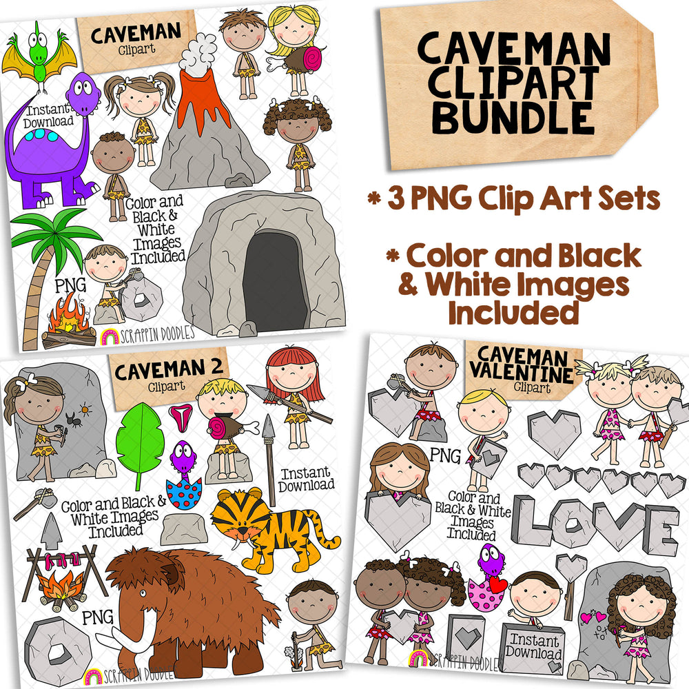 Caveman ClipArt Bundle - Prehistoric - Paleolithic Age - Commercial Us ...