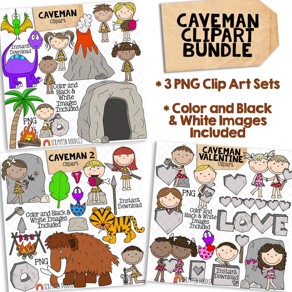 Caveman ClipArt Bundle - Prehistoric - Paleolithic Age - Commercial Us ...