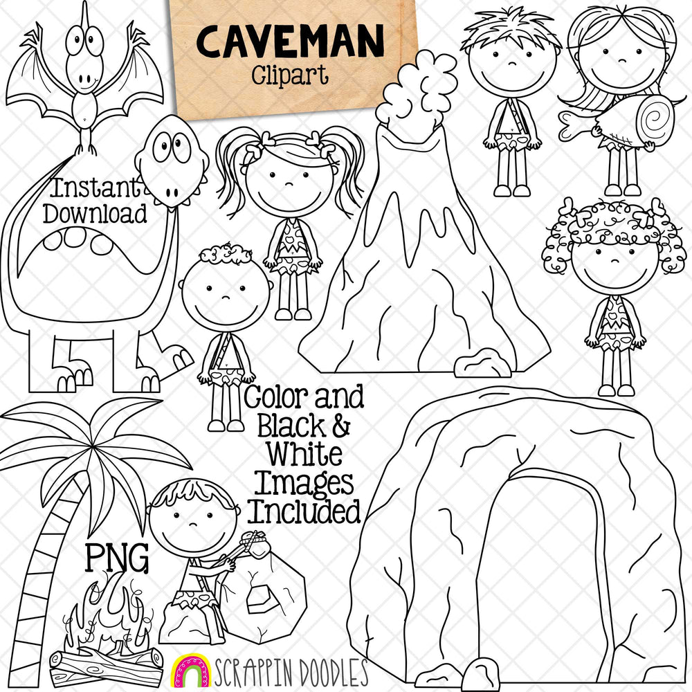 Caveman ClipArt Bundle - Prehistoric - Paleolithic Age - Commercial Us ...