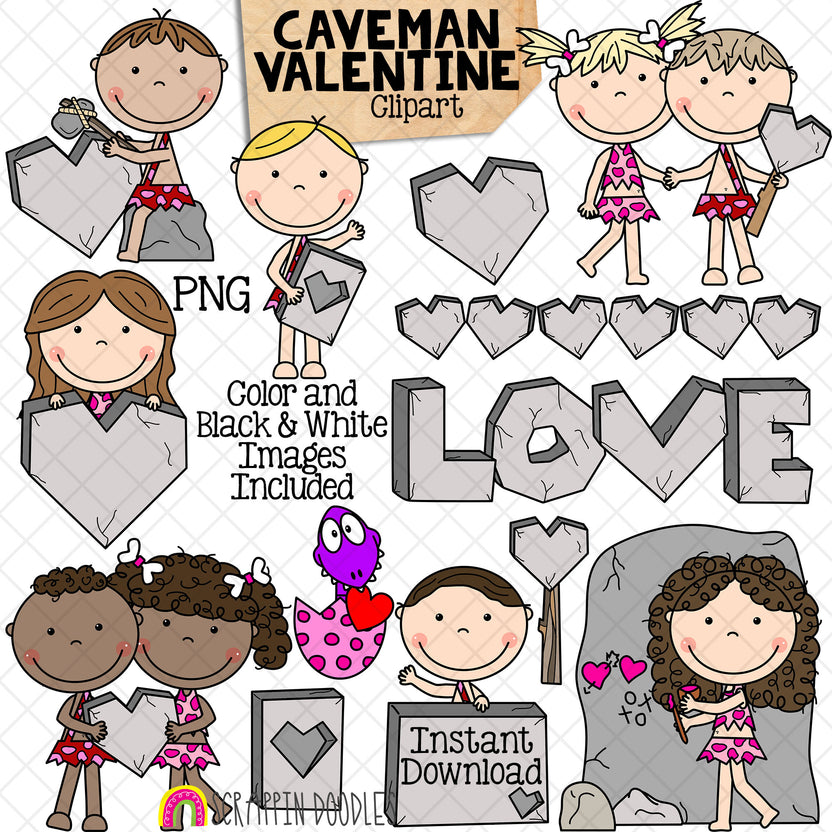 Caveman Valentine ClipArt - Prehistoric - Cave Paintings - Valentine's ...