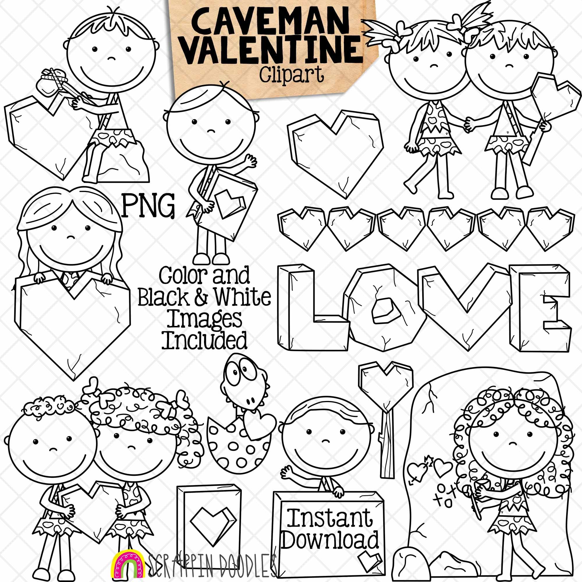 Caveman Valentine ClipArt - Prehistoric - Cave Paintings - Valentine's ...