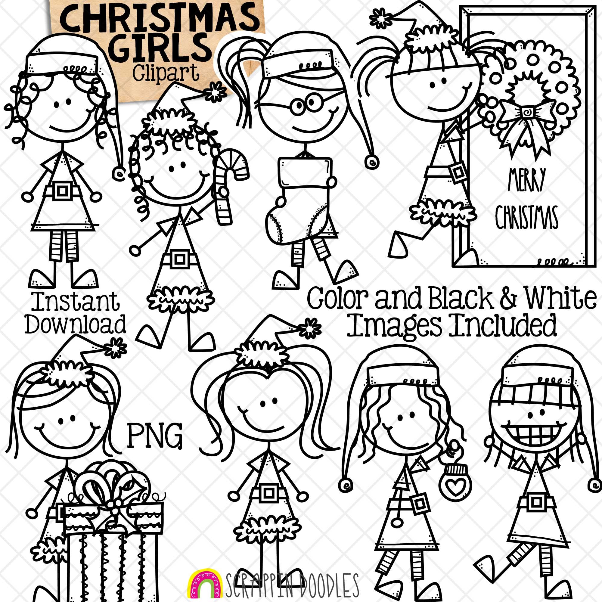 Christmas Clipart - Doodle Girls Christmas Time - Santa Claus Dress Up ...