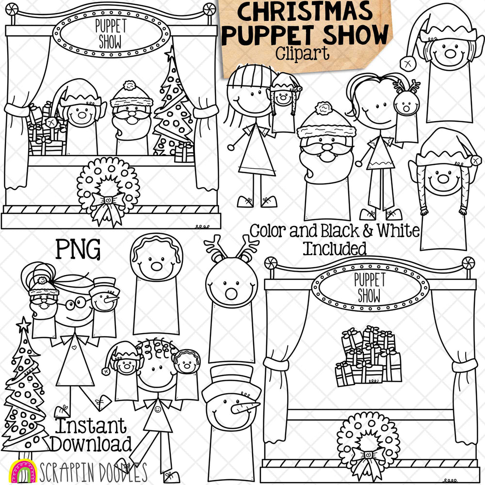 Christmas Puppet Show Clip Art - Puppets - Elf - Santa Claus - Reindee ...