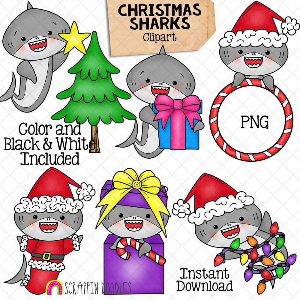 Christmas Sharks Clip Art - Grey Shark Clipart - Baby Shark – Scrappin ...