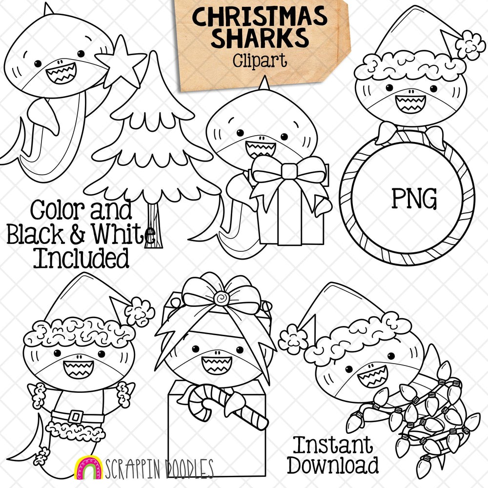 Christmas Sharks Clip Art - Grey Shark Clipart - Baby Shark – Scrappin ...