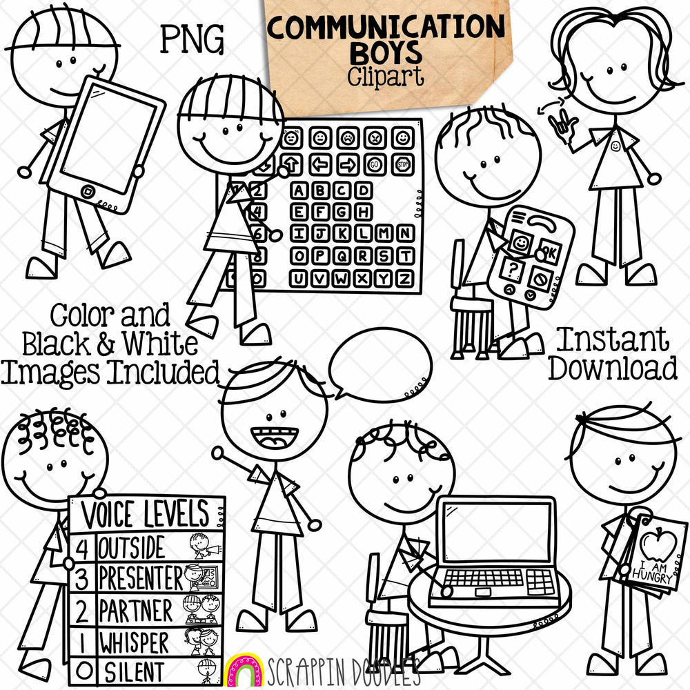 Communication Boys Clip Art - Doodle Kids Stick Figure Graphics - Voic ...