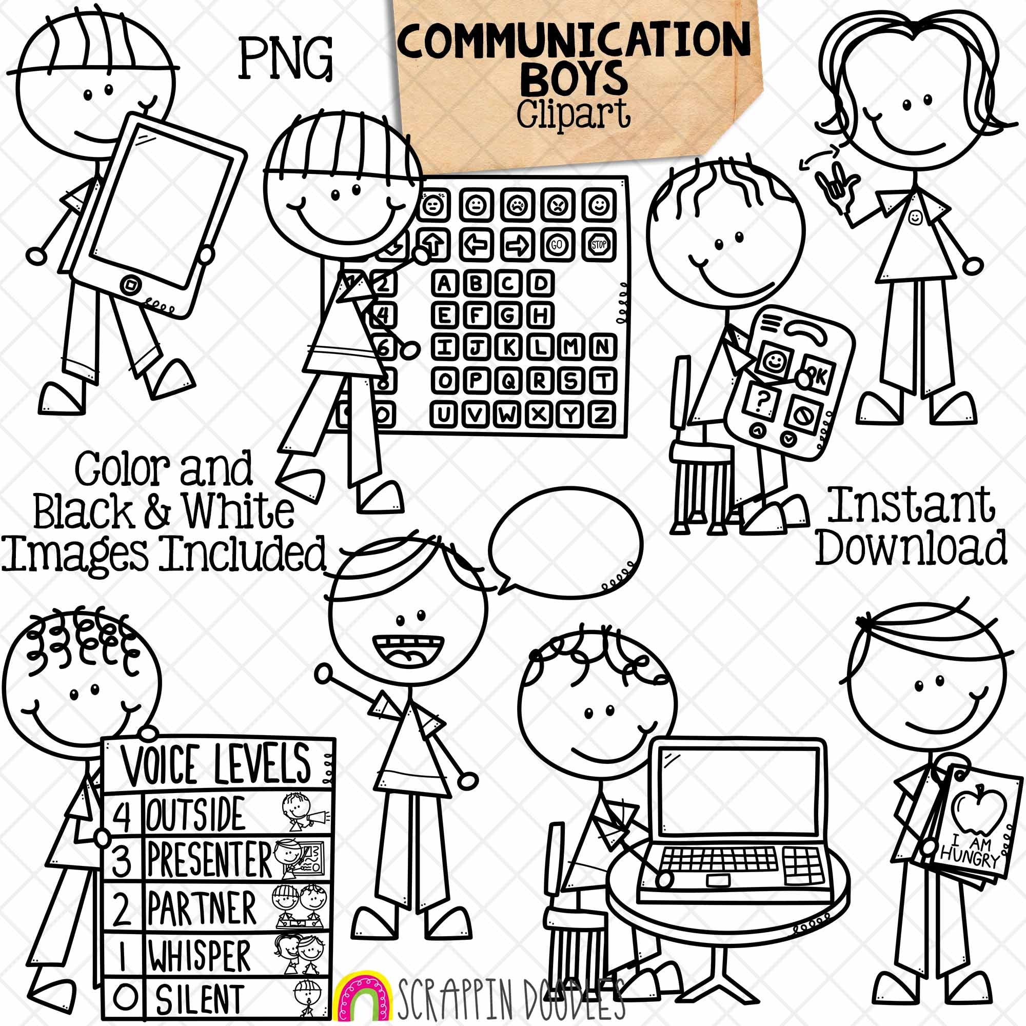 Communication Boys Clip Art - Doodle Kids Stick Figure Graphics - Voic ...