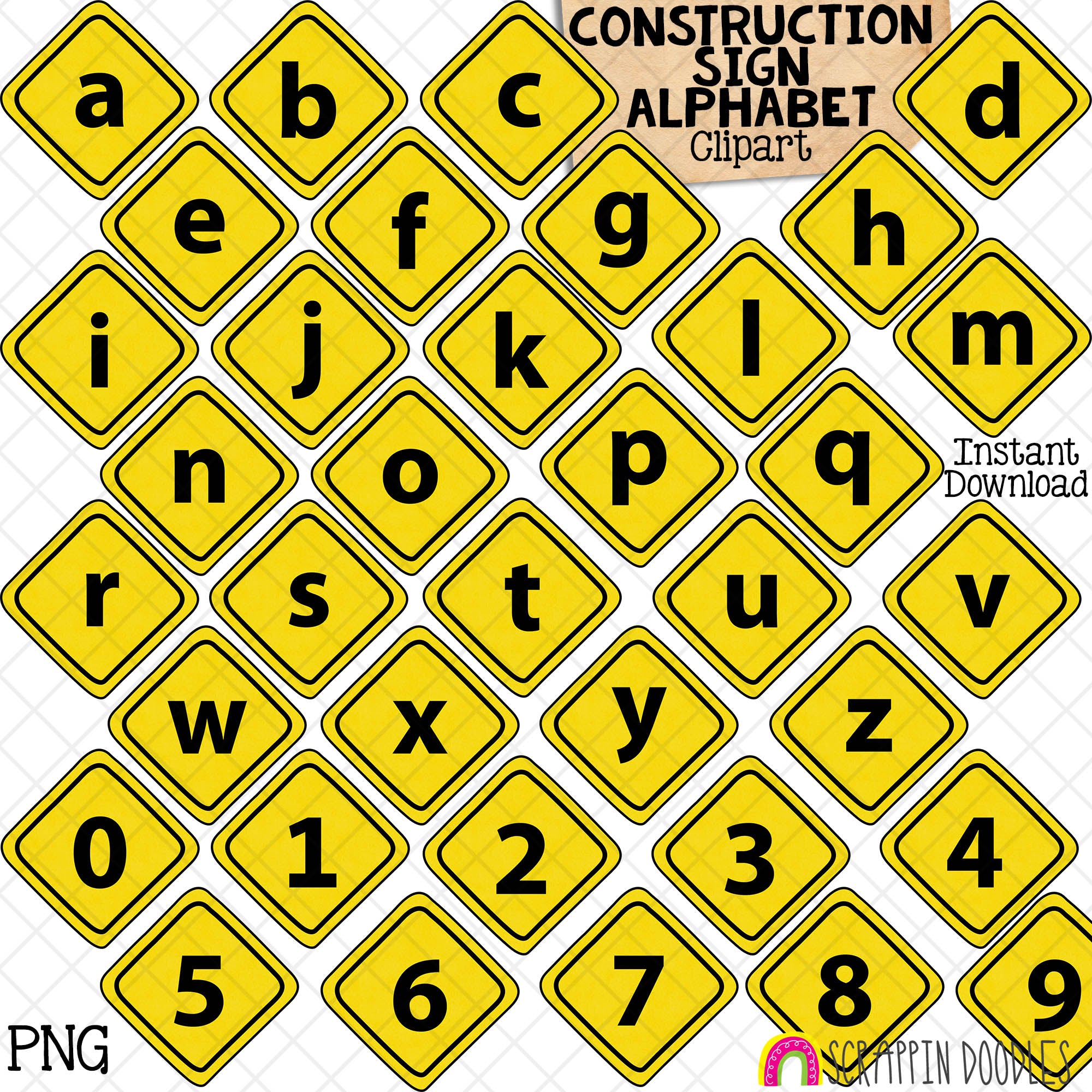 Construction Sign Alphabet ClipArt - Numbers - PNG Graphics - Punctuat ...