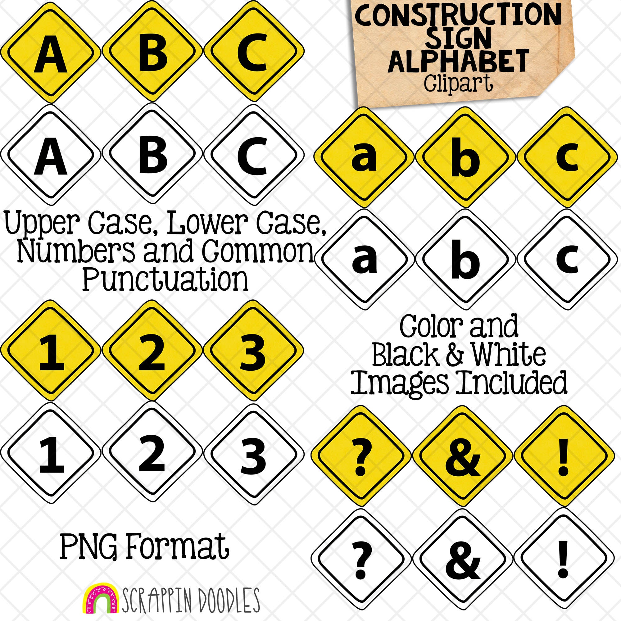 Construction Sign Alphabet ClipArt - Numbers - PNG Graphics - Punctuat ...
