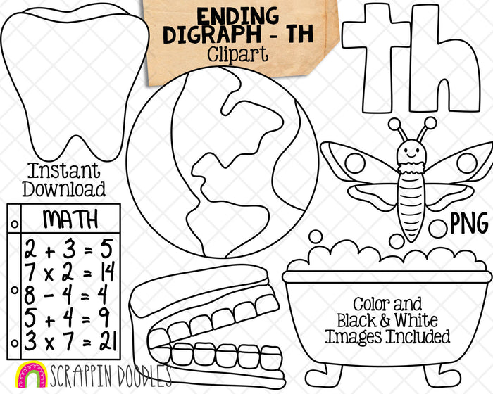 Ending Digraph Clip Art - Words Ending With TH - Commercial Use PNG Su ...