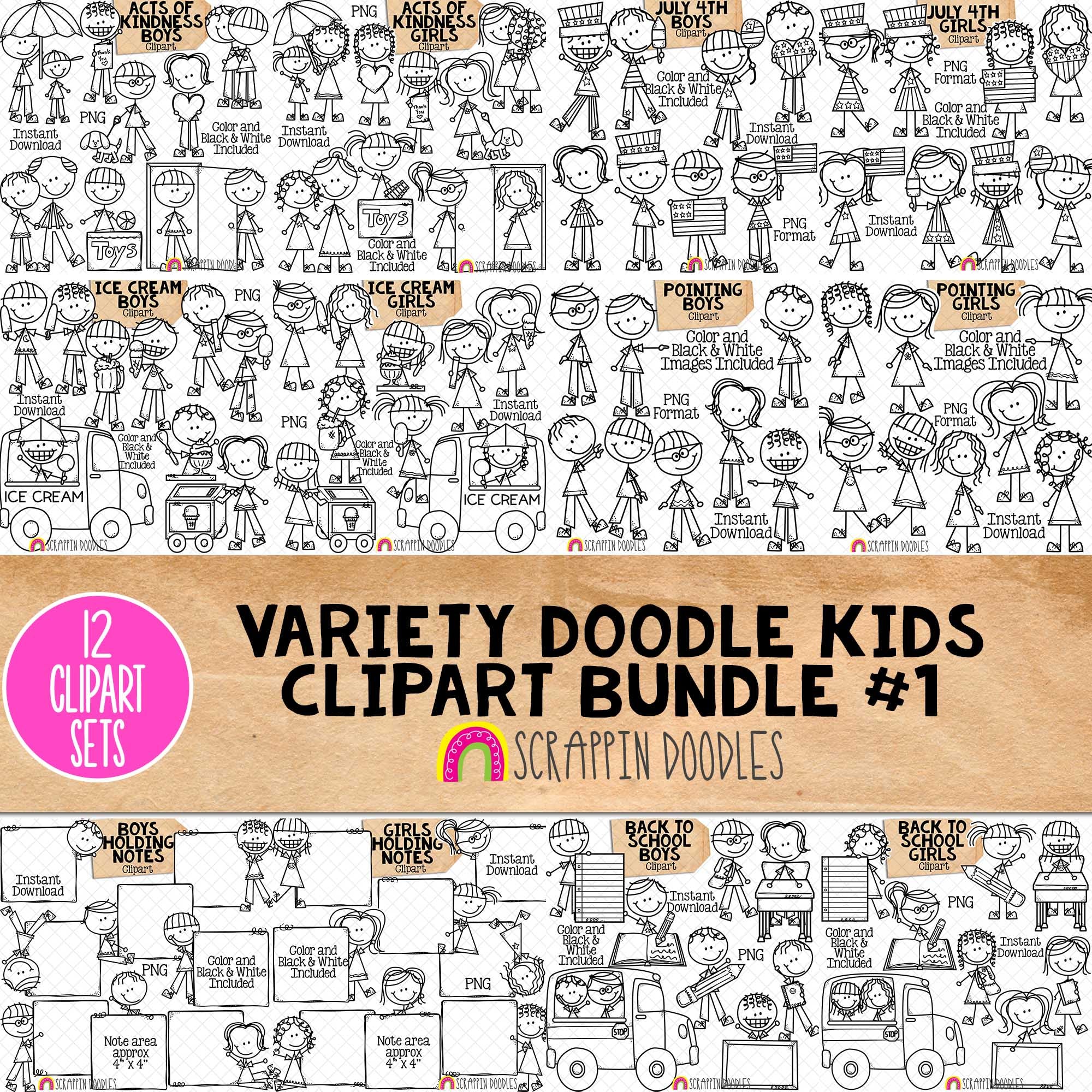 Doodle Kids Clipart Bundle - Doodle Boys and Girls Bundle 1 – Scrappin ...