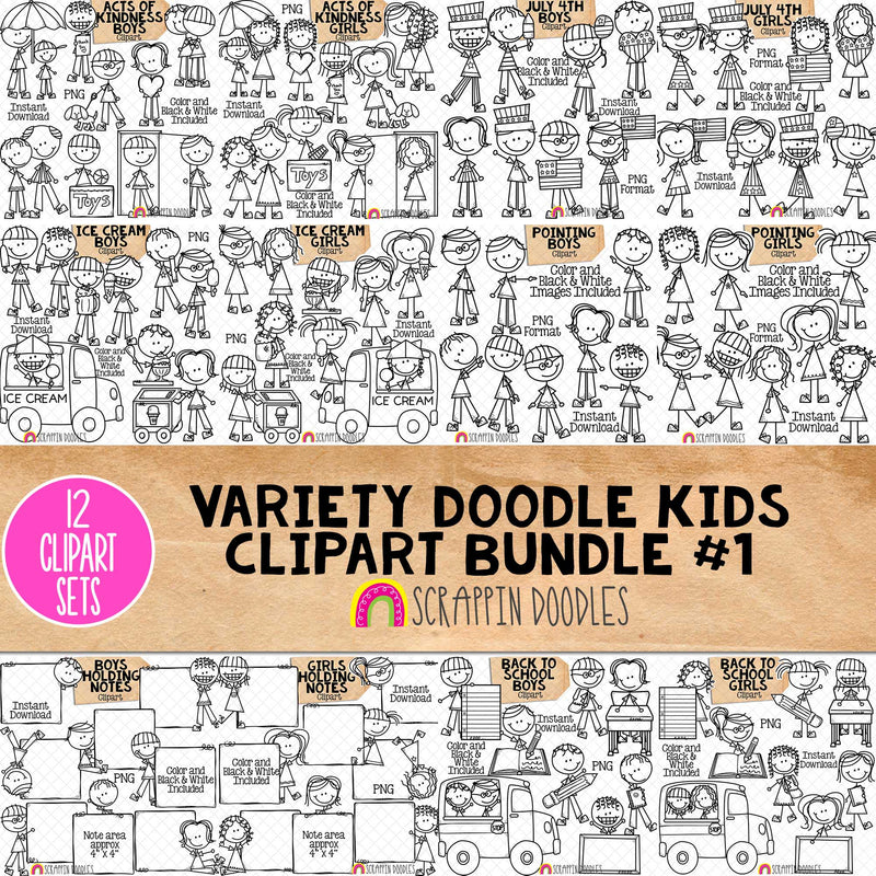 Doodle Kids Clipart Bundle - Doodle Boys and Girls Bundle 1 – Scrappin ...