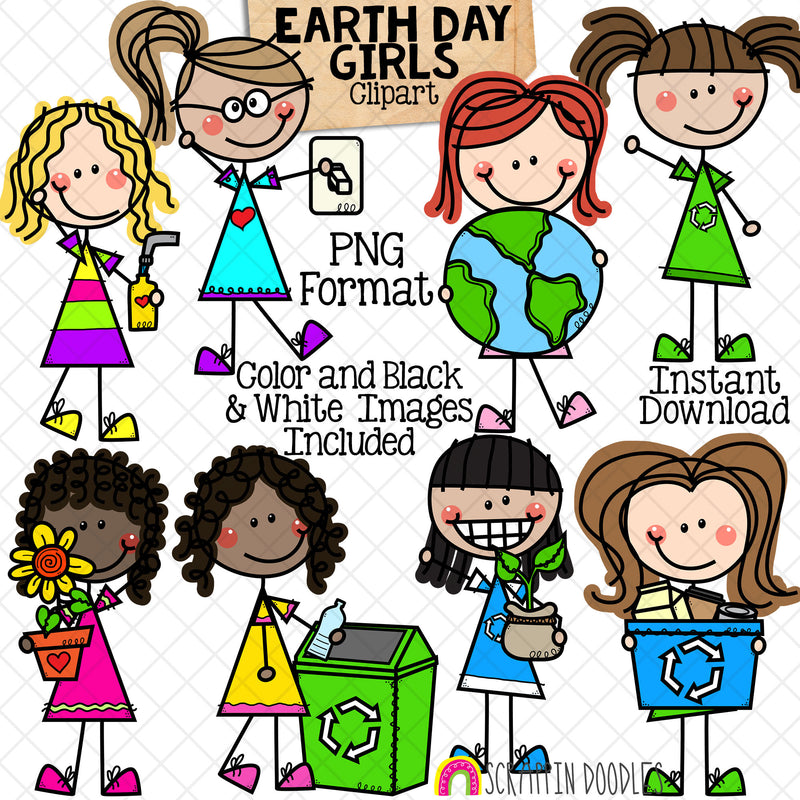 Earth Day Clipart - Doodle Girls - Climate Change - Environmental Kids ...