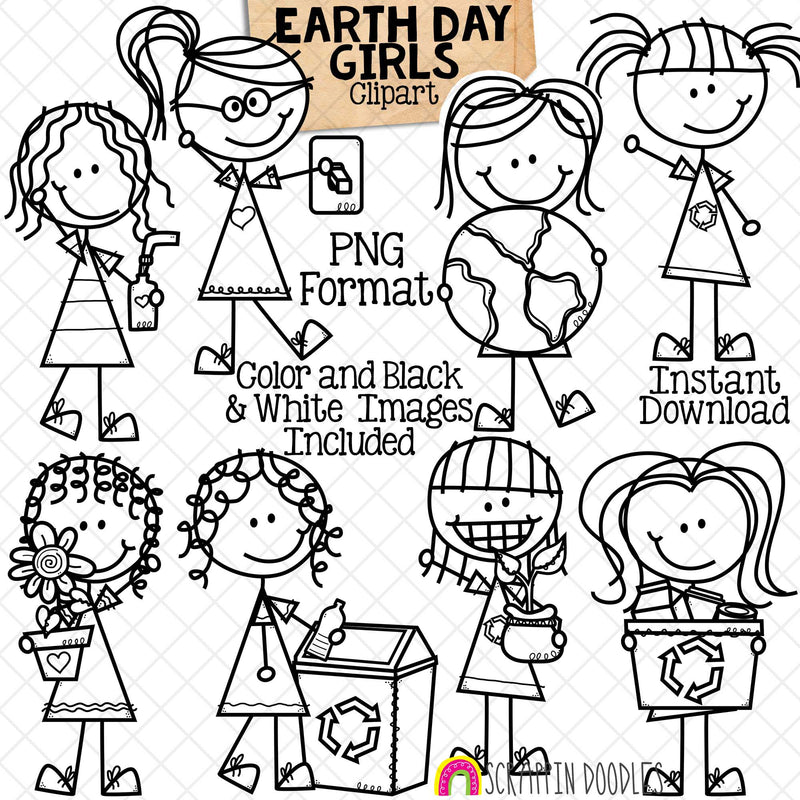 Earth Day Clipart - Doodle Girls - Climate Change - Environmental Kids ...