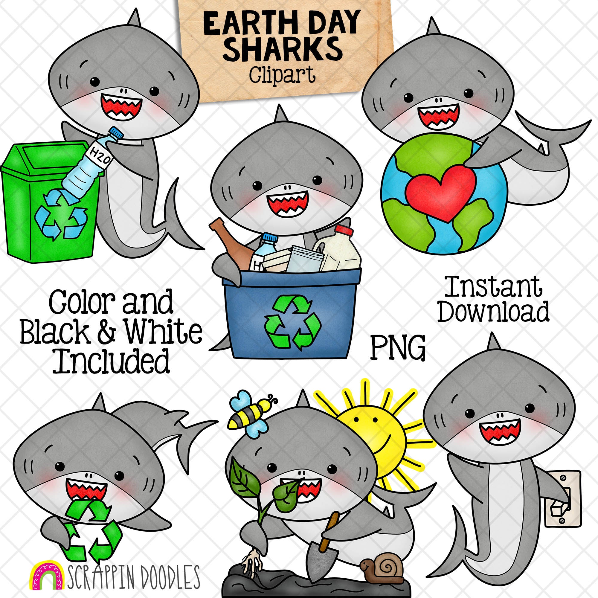 Seasonal Shark Clip Art Bundle 2 - Grey Shark Clipart - Baby Shark ...