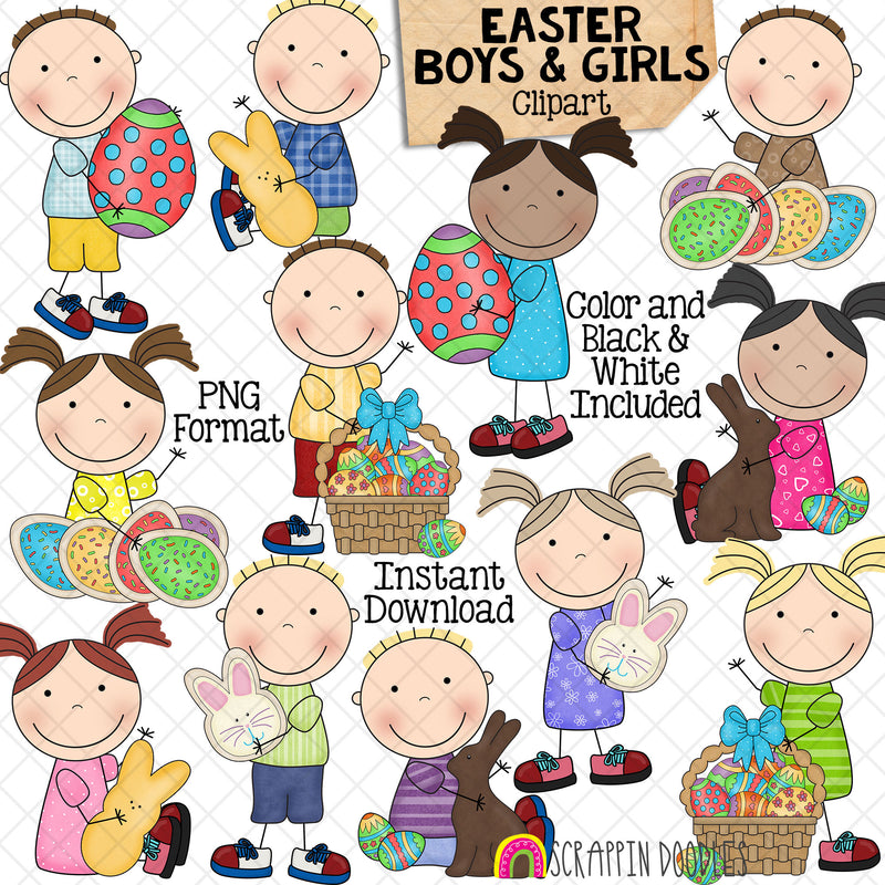 Easter Boys and Girls Clipart - Stick Kids - Easter Candy - Commercial ...