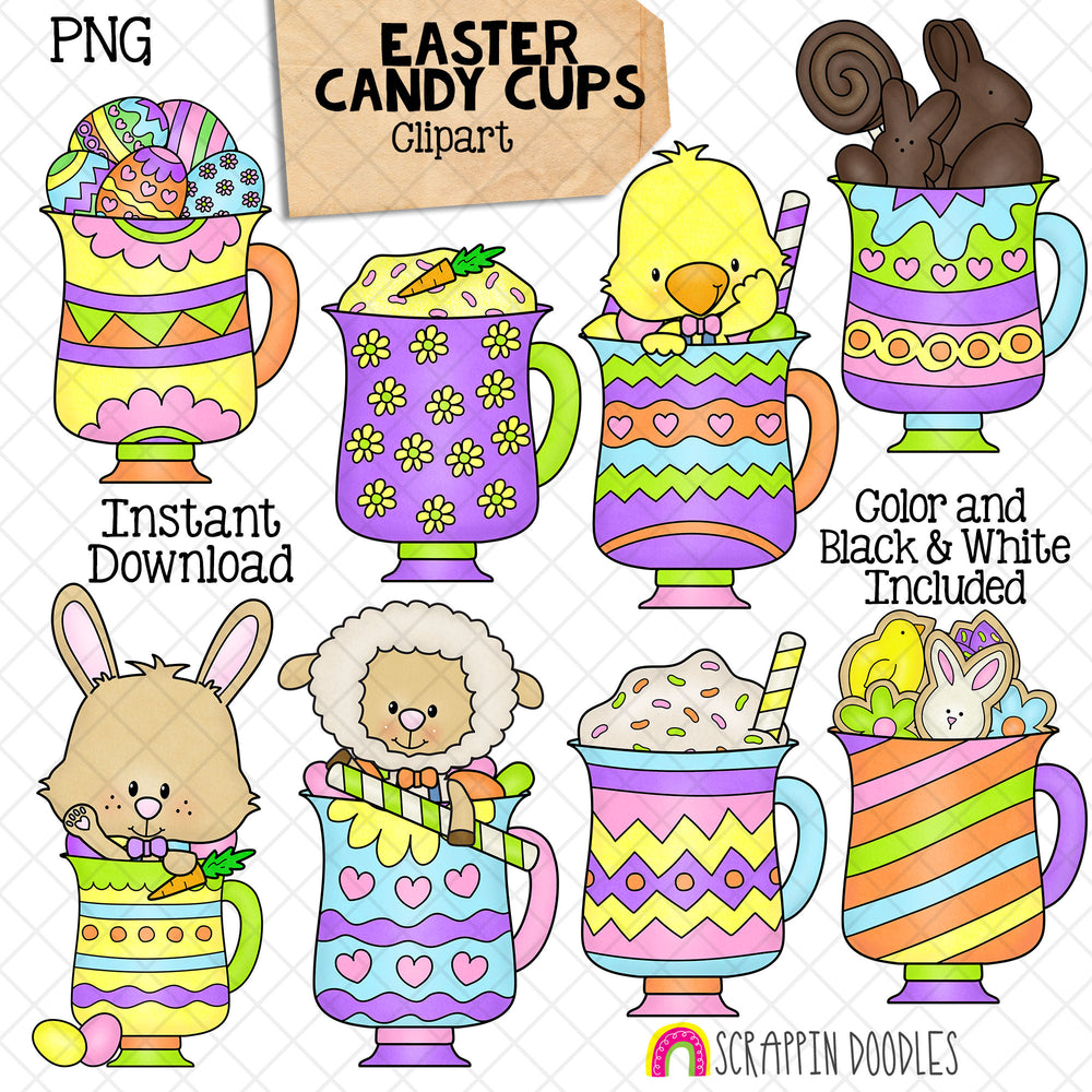 Easter Cups ClipArt - Decorated Coffee Cups - Easter Candy - Bunny - S ...