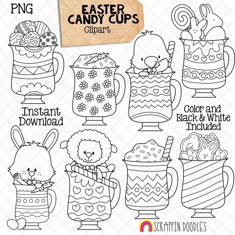 Easter Cups ClipArt - Decorated Coffee Cups - Easter Candy - Bunny - S ...