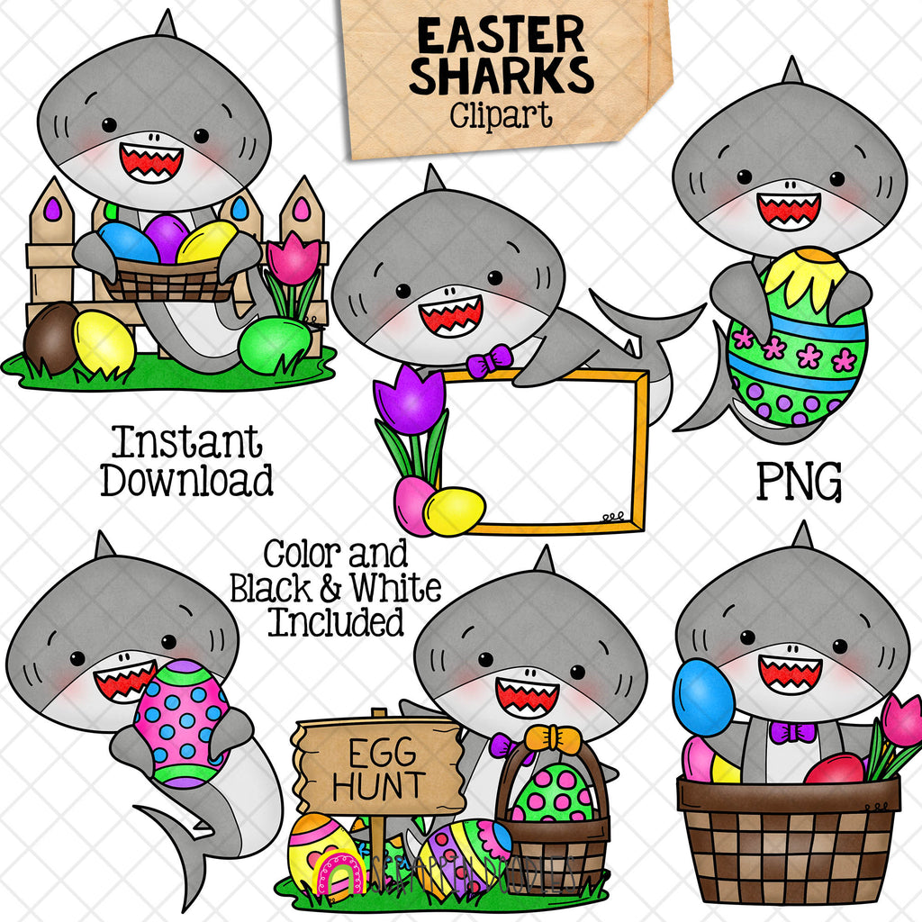 Easter Sharks Clip Art - Grey Shark Clipart - Baby Shark – Scrappin Doodles