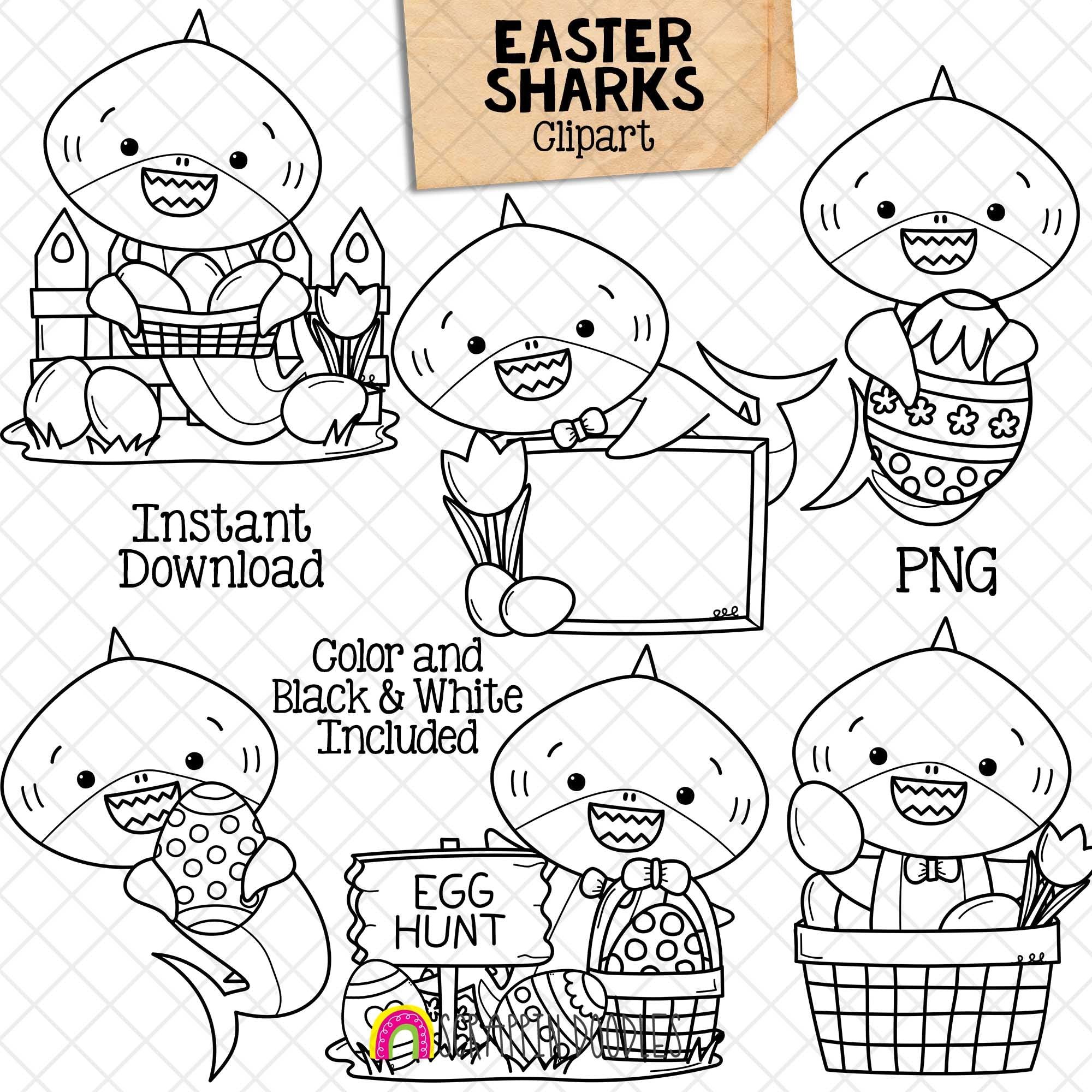 Easter Sharks Clip Art - Grey Shark Clipart - Baby Shark – Scrappin Doodles