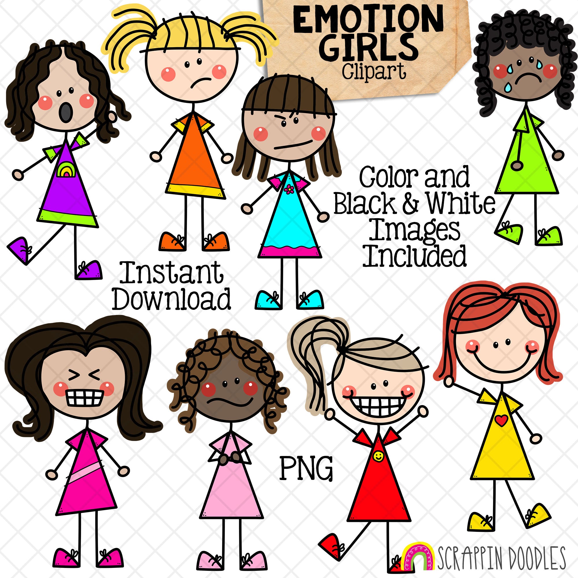 Emotion ClipArt - Doodle Girls Expression Clip Art - Facial Expression ...