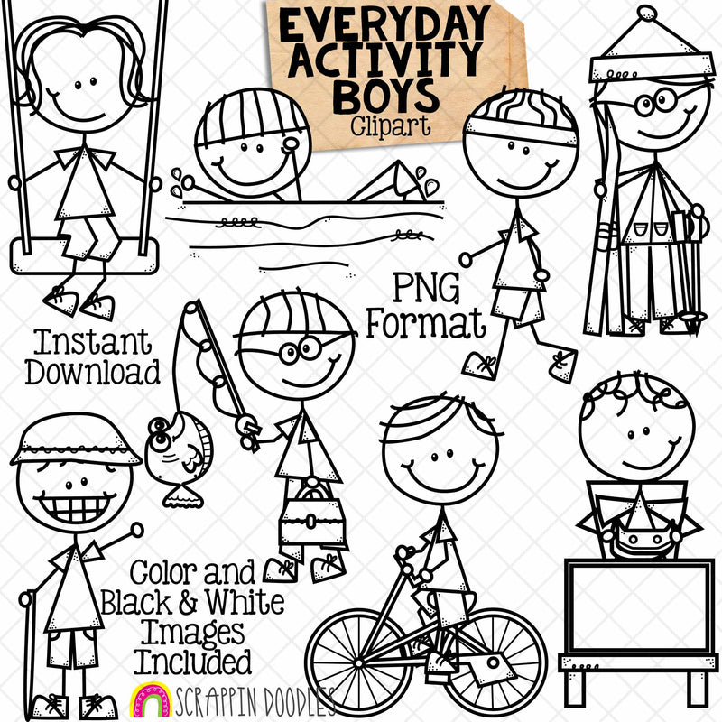 Everyday Activity Boys Clip Art - Doodle Boys Activities - Hiking - Fi ...