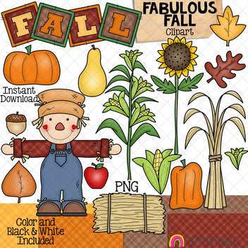 Fabulous Fall Clip Art - Autumn - Scarecrow - Pumpkin - Sunflower - Co ...