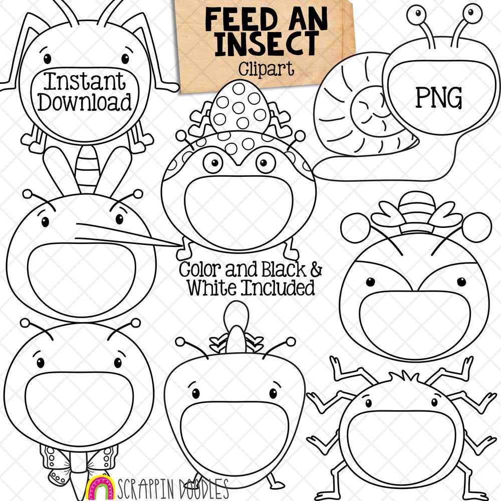 Feed An Insect ClipArt - Feeding Open Mouth Bugs - Grasshopper - Snail ...