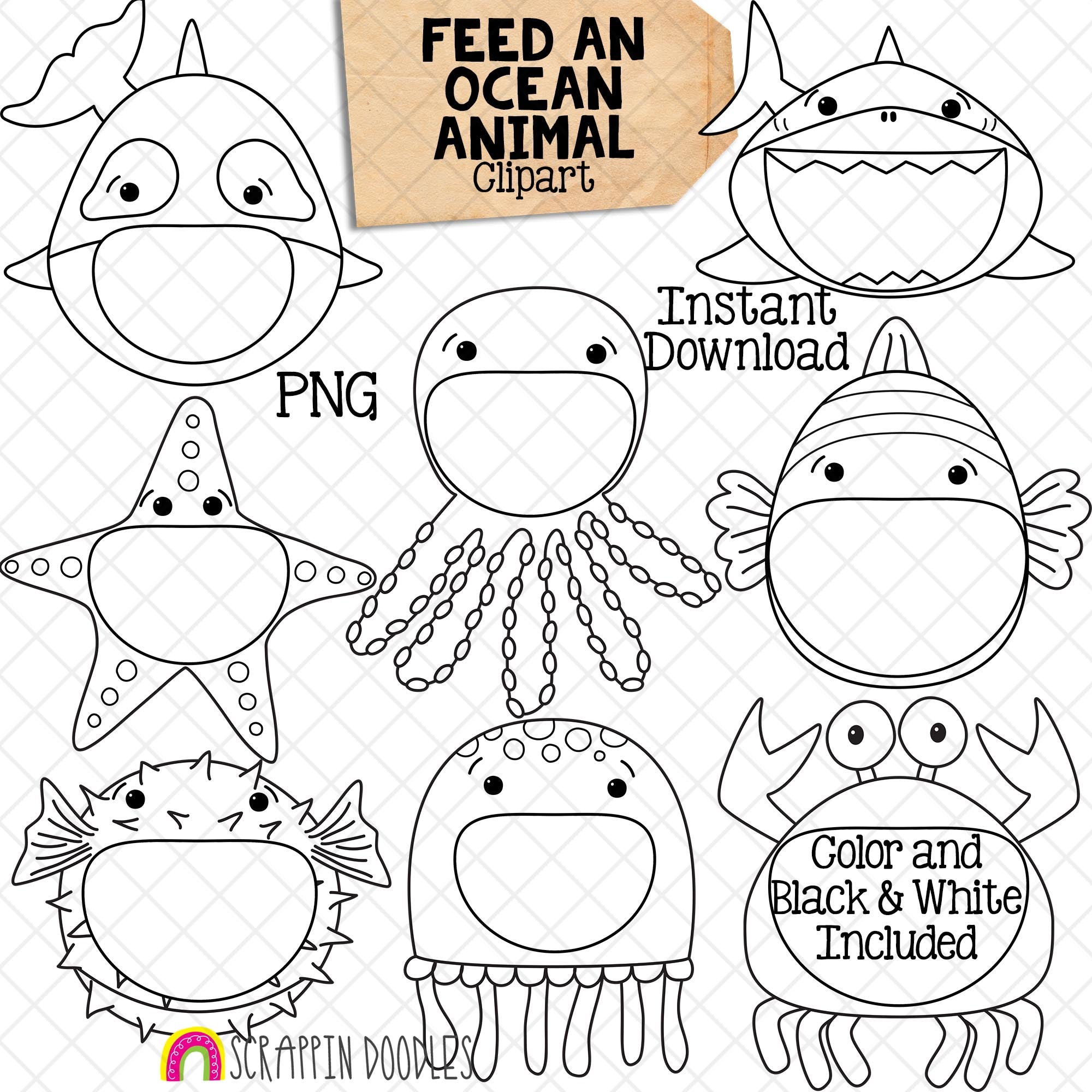 Feed An Ocean Animal ClipArt - Feeding Open Mouth Animals - Shark - Oc ...