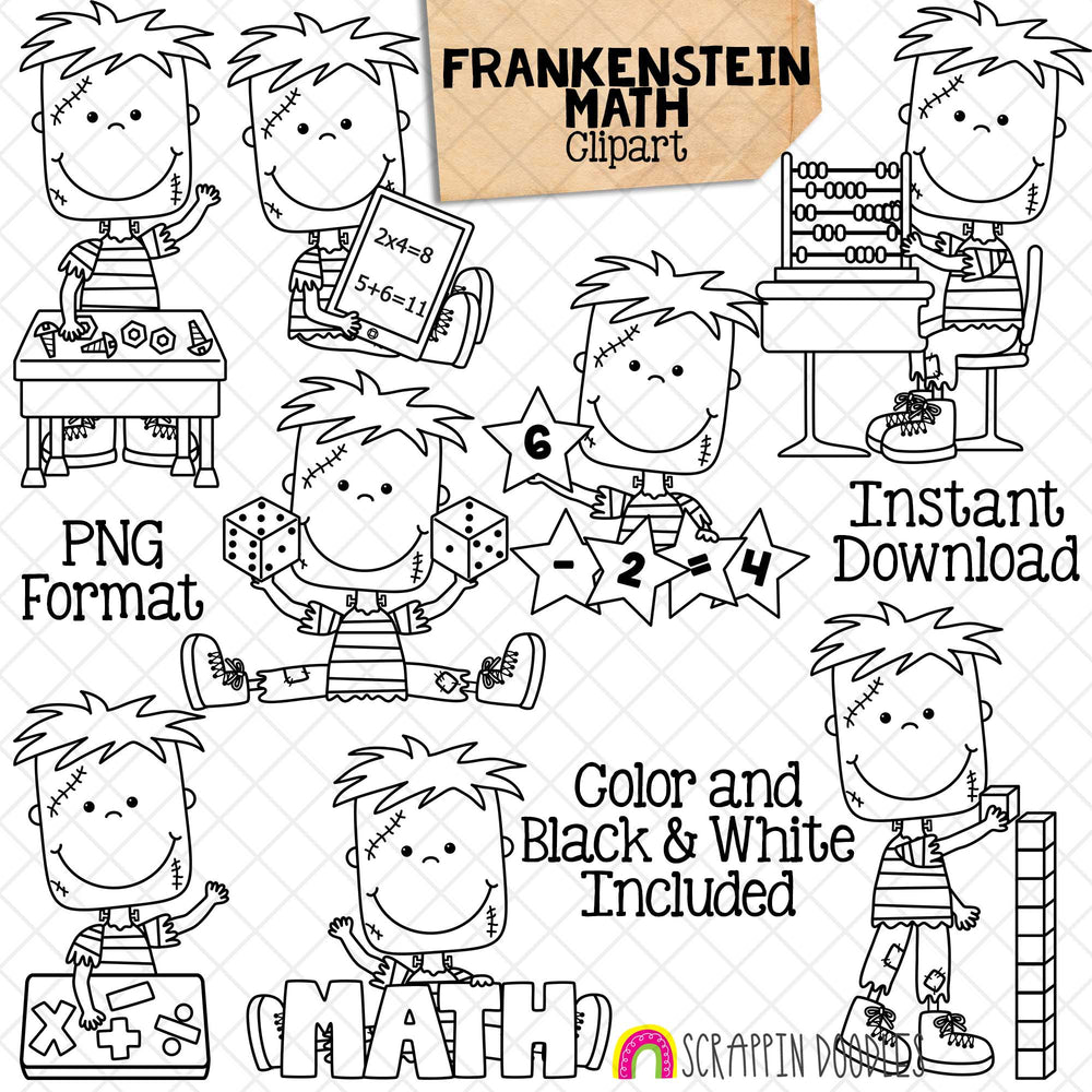 Frankenstein Math Clip Art - Halloween Math Clipart - Addition - Count ...