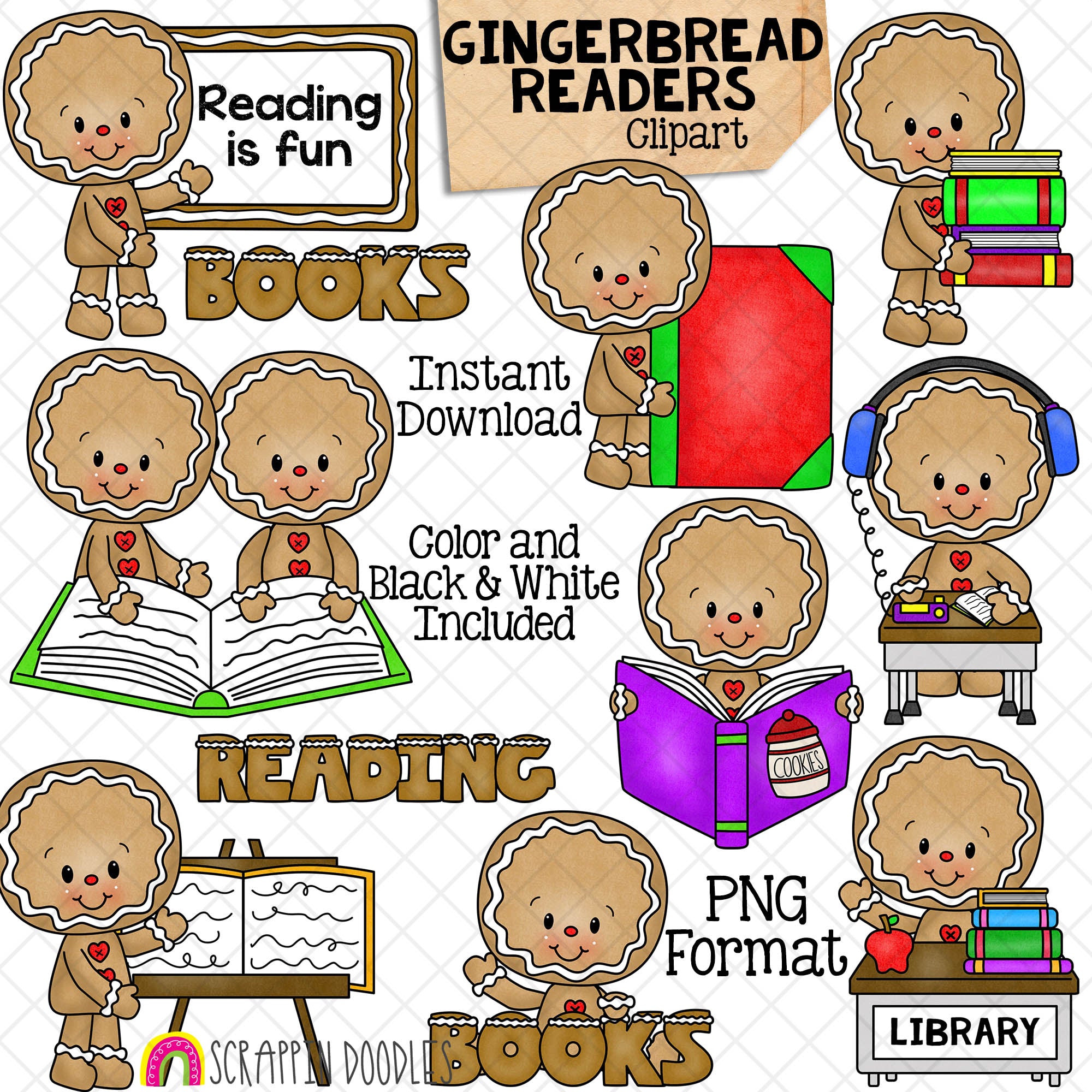 Gingerbread Reading ClipArt - Ginger Bread School - Cute Christmas Coo ...