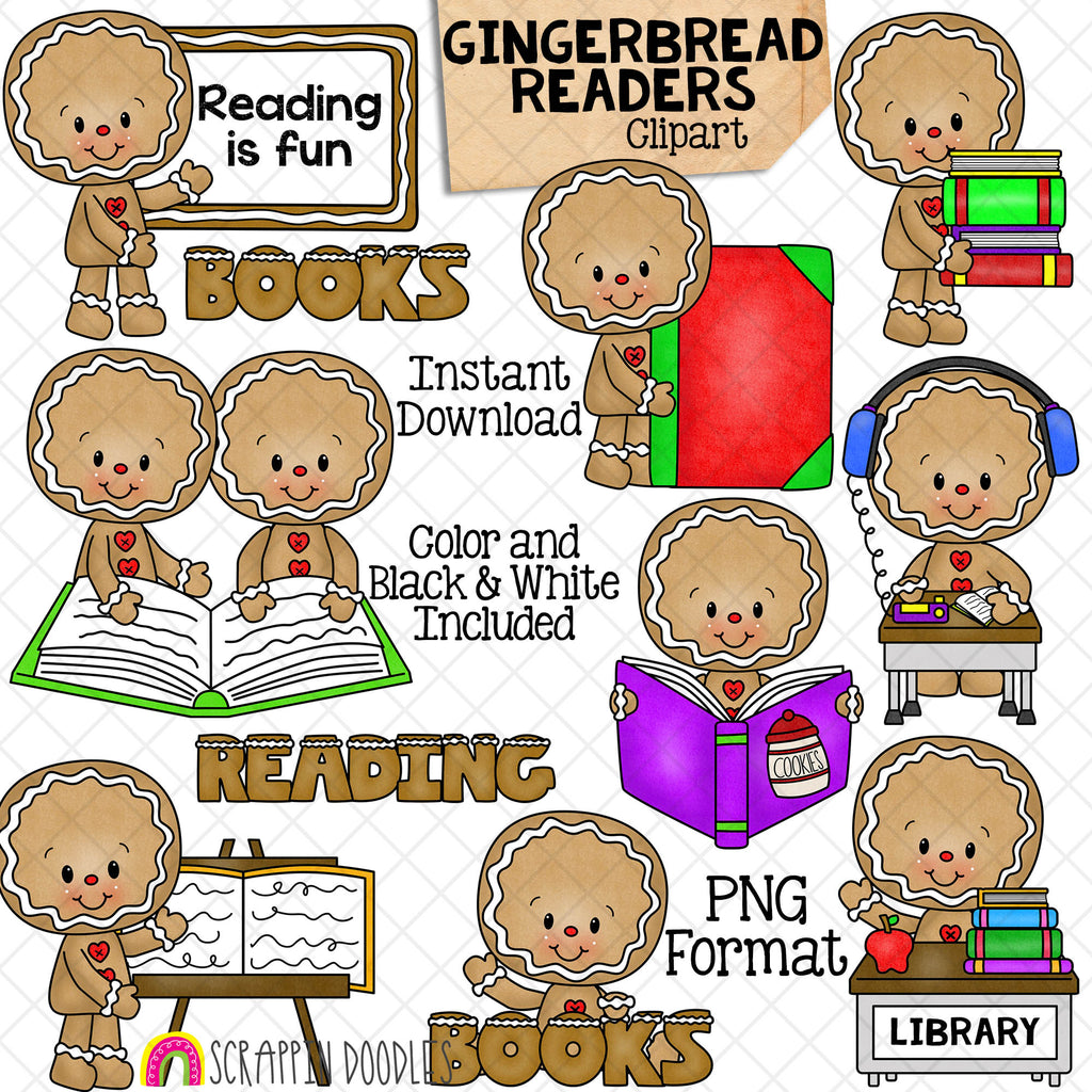 Gingerbread Reading ClipArt - Ginger Bread School - Cute Christmas Coo ...