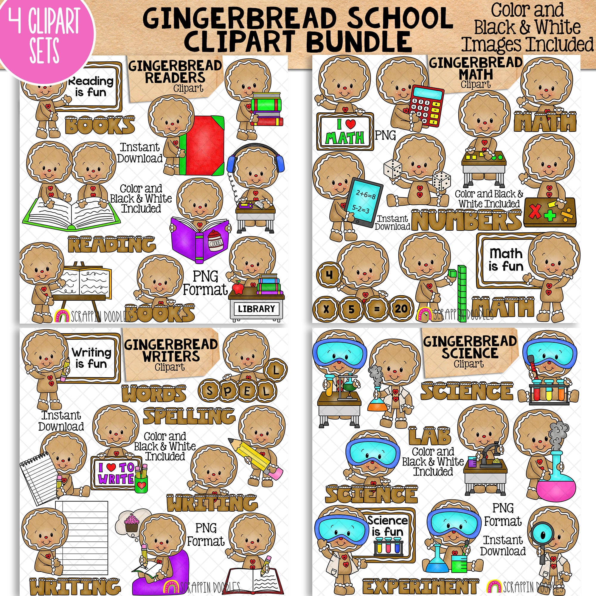Gingerbread School ClipArt Bundle - Math - Reading - Science - Writing ...