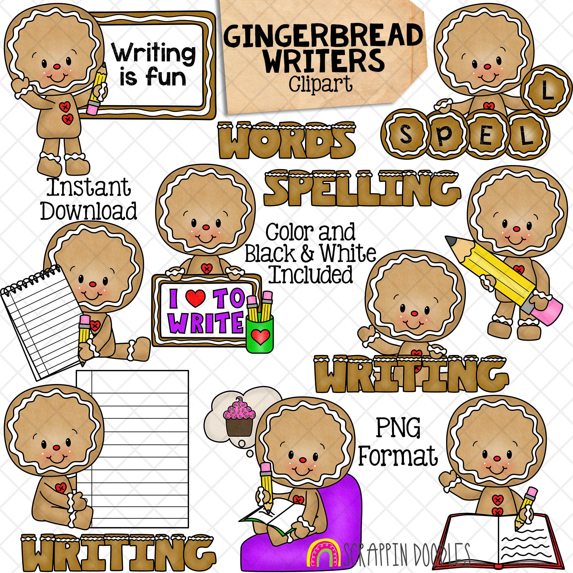 Gingerbread Writing ClipArt - Ginger Bread School - Cute Christmas Coo ...