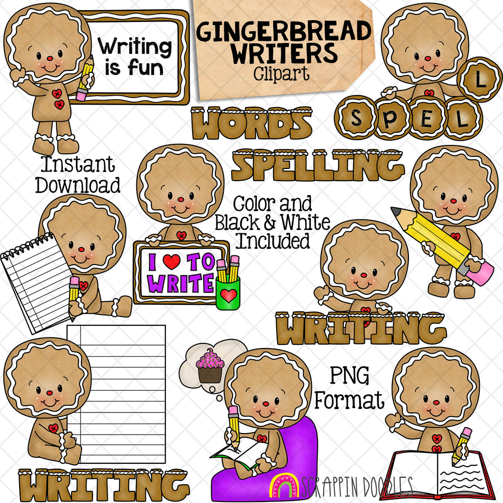 Gingerbread Writing ClipArt - Ginger Bread School - Cute Christmas Coo ...