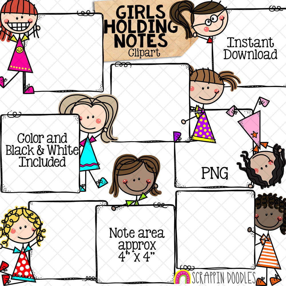 Holding Notes ClipArt - Doodle Girls - Kids Holding Frames - School Cl ...