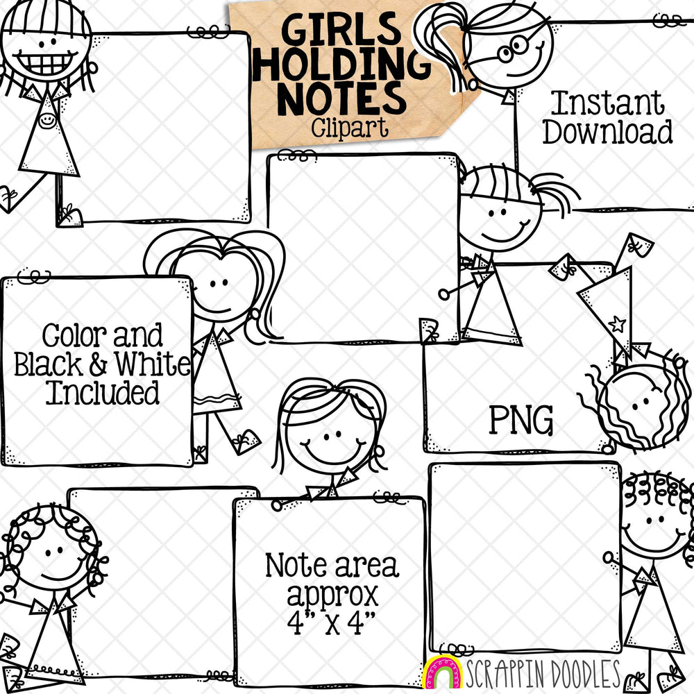 Holding Notes ClipArt - Doodle Girls - Kids Holding Frames - School Cl ...