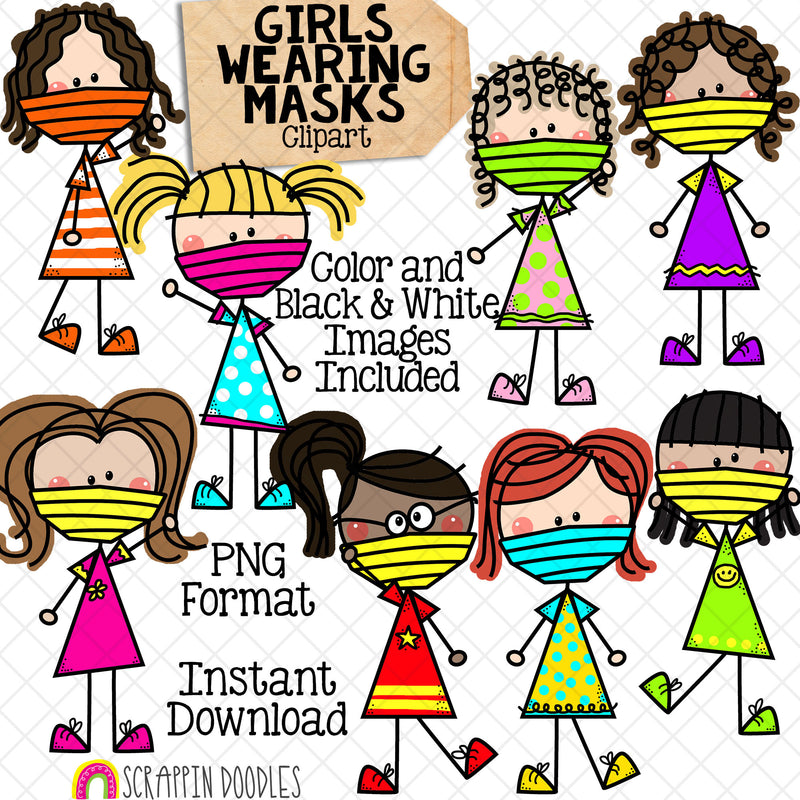 Girls Wearing Masks Clip Art - Doodle Girls - Stick Figure Graphics ...