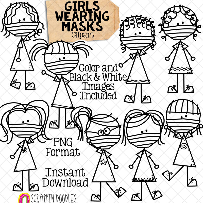 Girls Wearing Masks Clip Art - Doodle Girls - Stick Figure Graphics ...