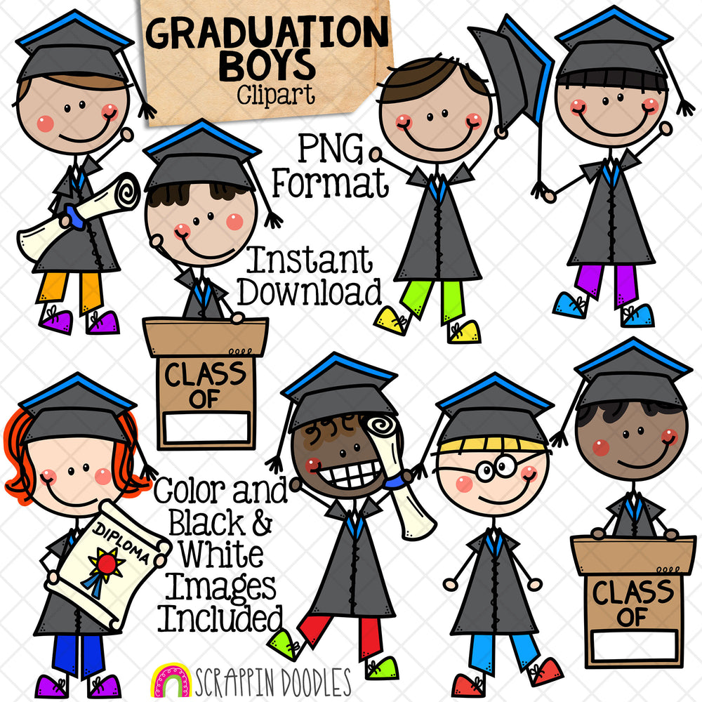 Graduation ClipArt - Doodle Boys Graduating - School ClipArt - Diploma ...