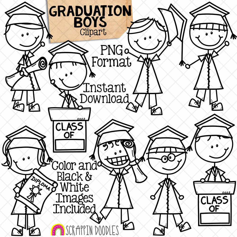 Graduation ClipArt - Doodle Boys Graduating - School ClipArt - Diploma ...