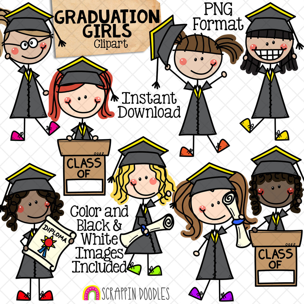 Graduation ClipArt - Doodle Girls Graduating - School ClipArt - Diplom ...