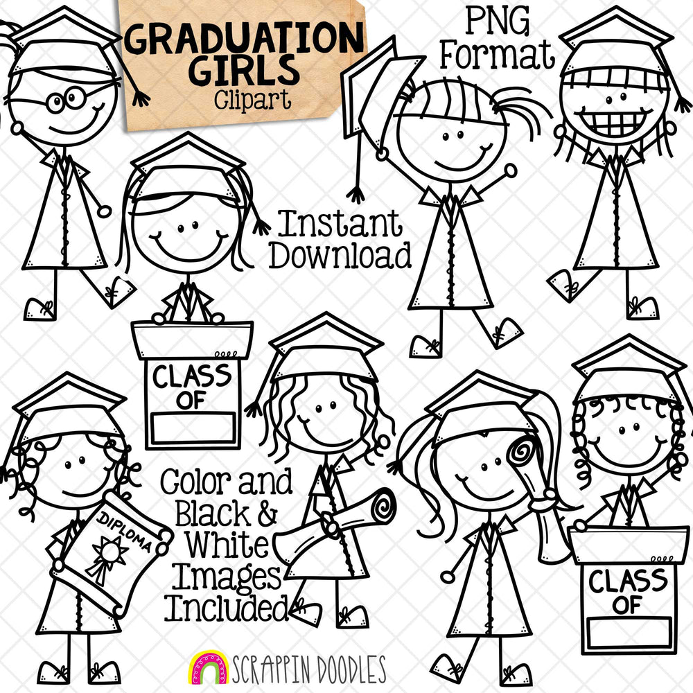 Graduation ClipArt - Doodle Girls Graduating - School ClipArt - Diplom ...